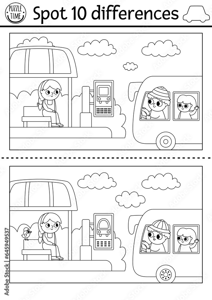 Stock-Vektorgrafik „Find differences game for children. Transportation ...