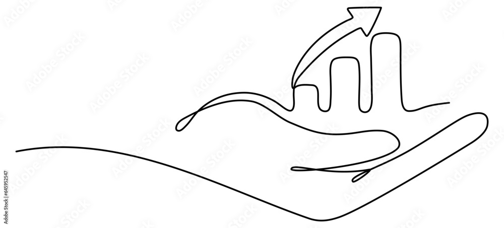 Hand holding arrow with growth graph continuous line drawing. Vector ...