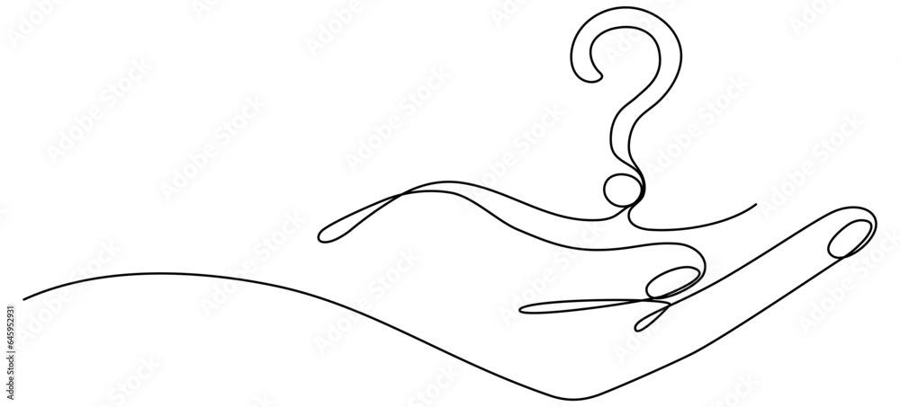 Continuous line drawing hand with question mark. Make choice symbol ...