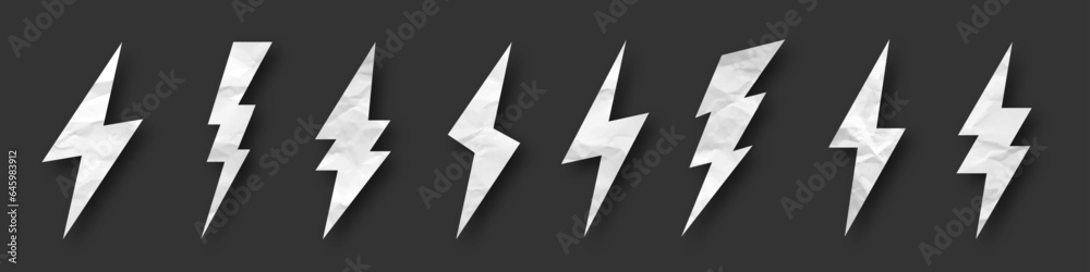 Lightning bolt, crumpled paper texture, cardboard. Flash symbol ... Lightning bolt, crumpled paper texture, cardboard. Flash symbol ...