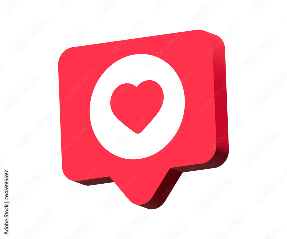 3d Like and love icon button in speech bubble. heart icon in modern 3d ...