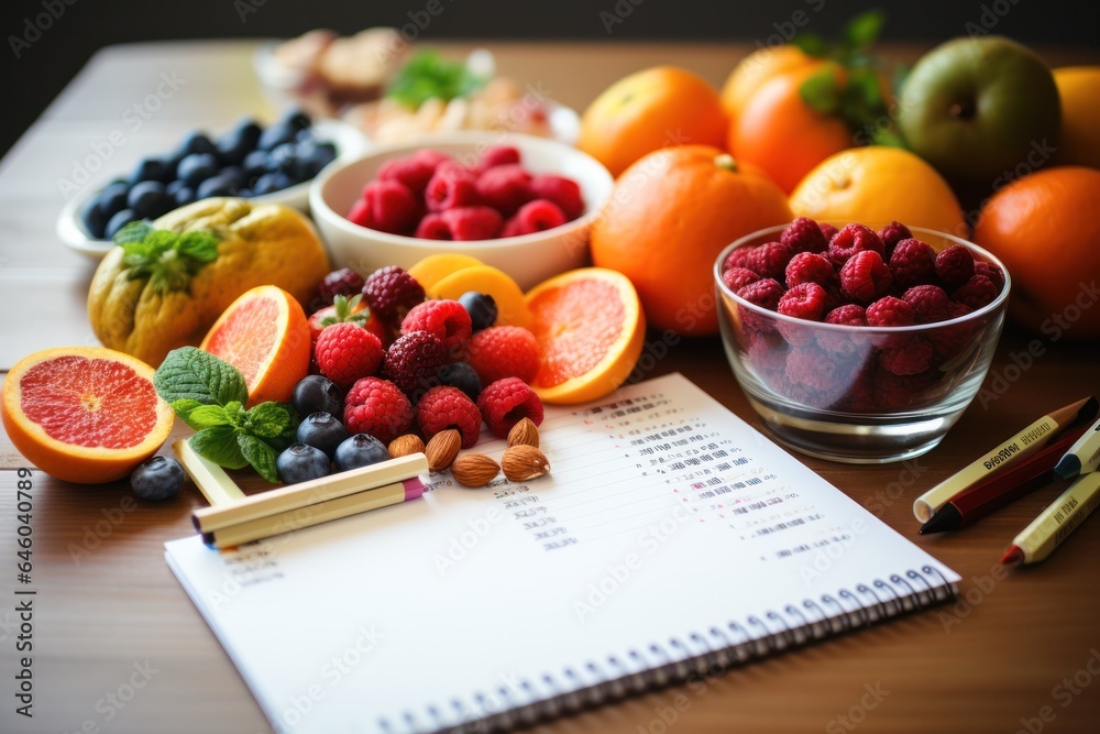 Weekly balanced diet plan with fresh healthy food and a variety of ...