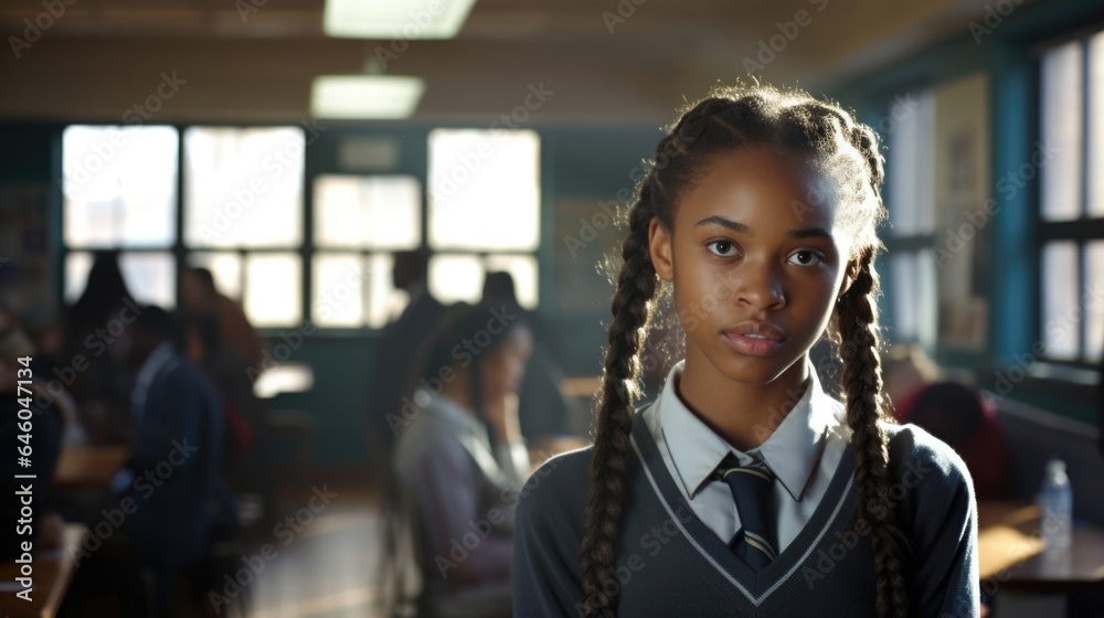 African teen girl, in school uniform in middleclass neighborhoods ...