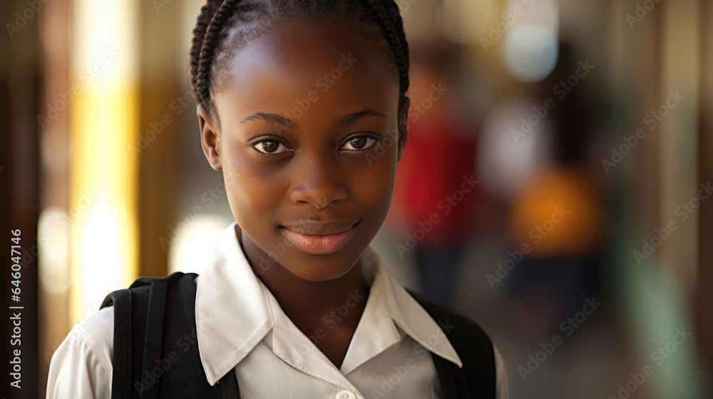 African teen girl, in school uniform in middleclass neighborhoods ...