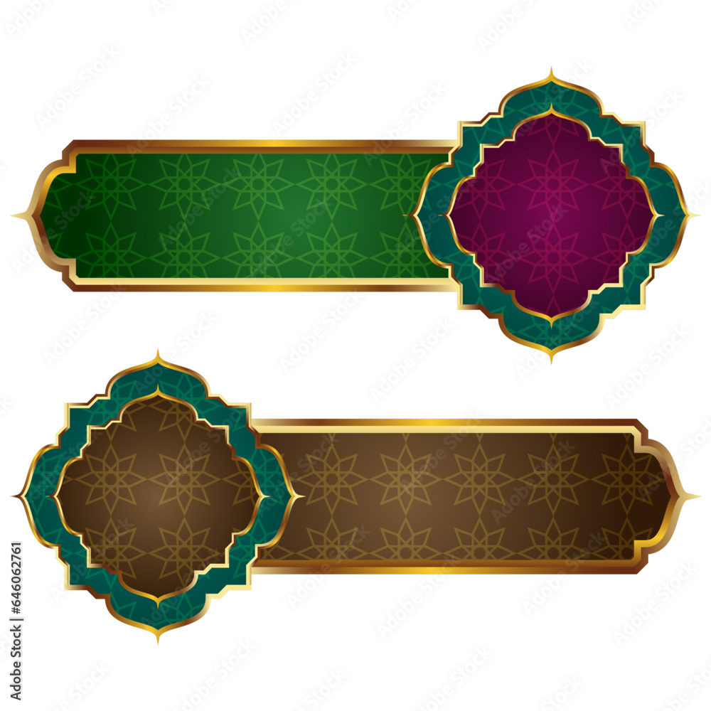 Set of decorative luxury golden arabic islamic banner title frame ...