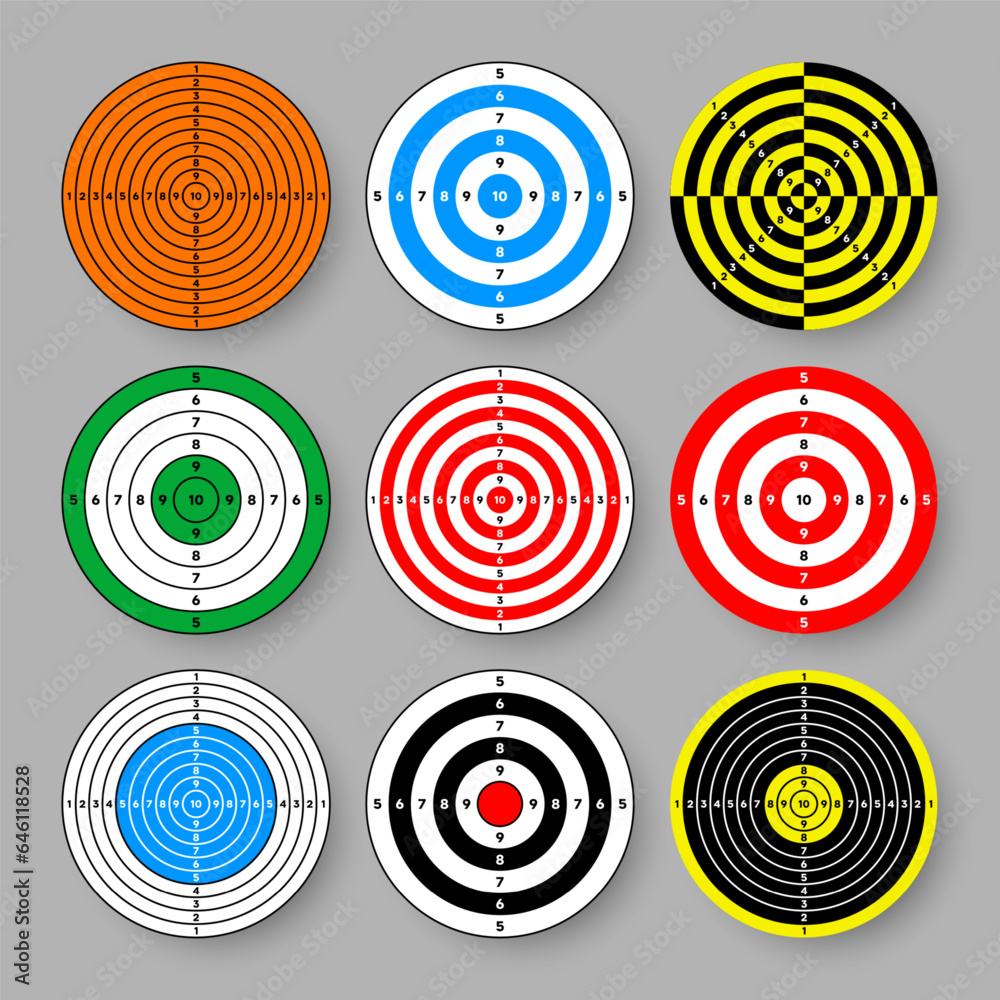 Shooting range paper targets. Round target with divisions, marks and ...