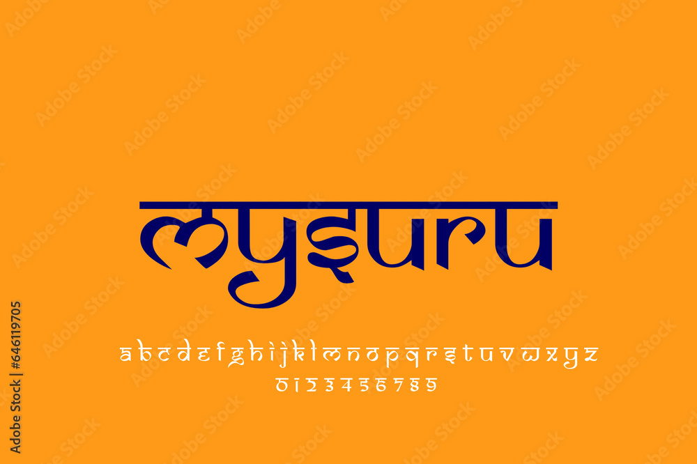Indian City Mysore text design. Indian style Latin font design ...