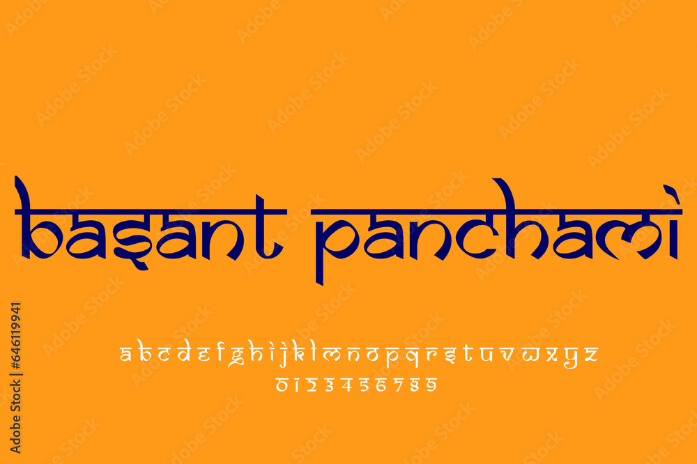 Indian holiday " basant panchami " text design. Indian style Latin font ...