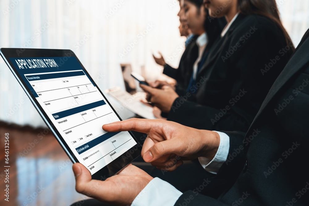 Foto de Stock Job applicant sitting in waiting room for job interview ...