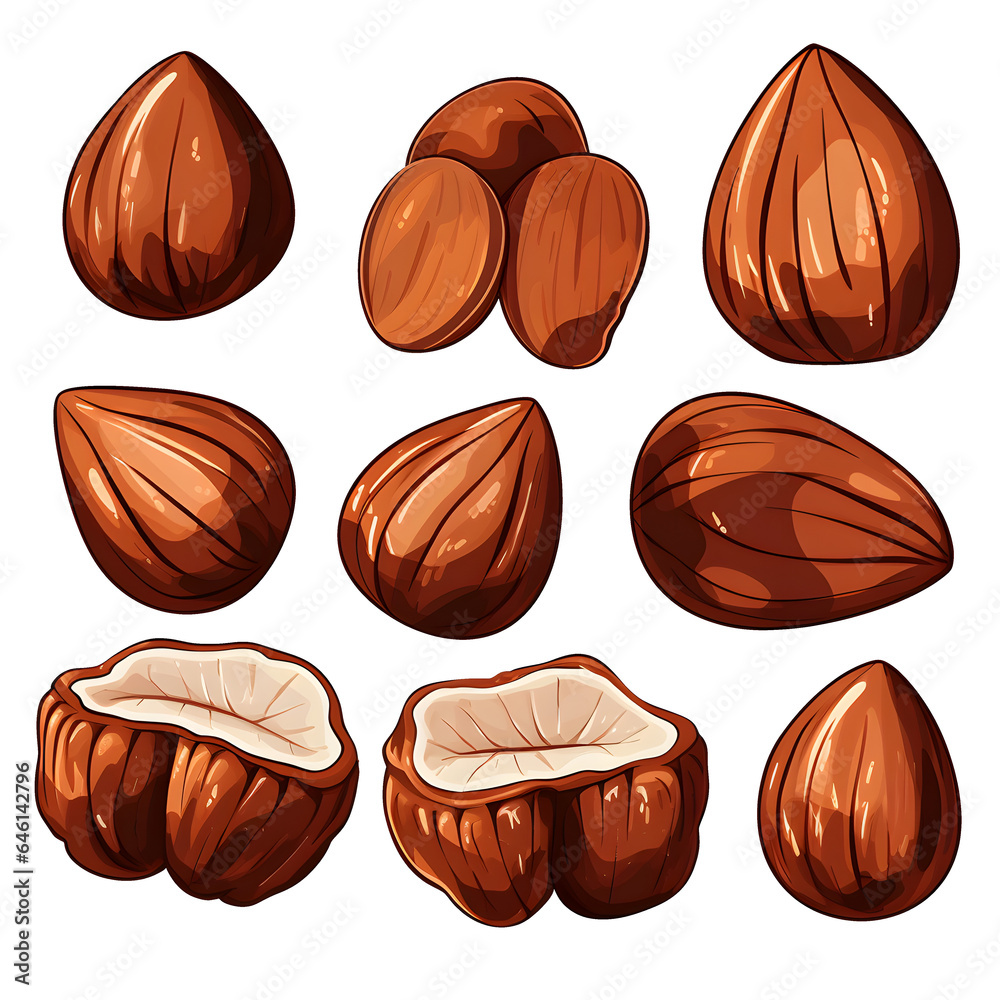 Cartoon cliparts of roasted chestnuts, transparent background Stock ...