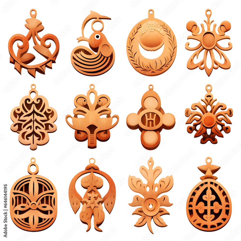 Cartoon clipart of carved wooden ornaments, transparent background ...