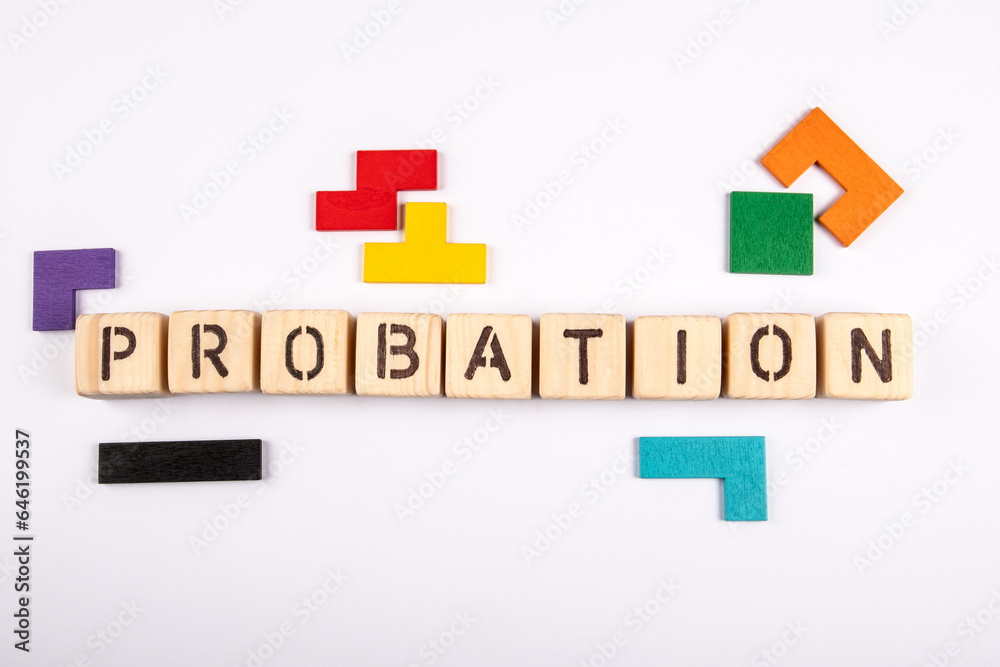Probation. Text from wooden alphabet letters on a white background ...