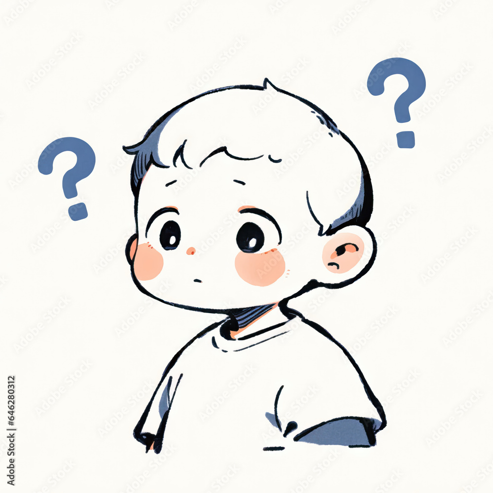 cartoon boy with question mark on white background - illustration for ...