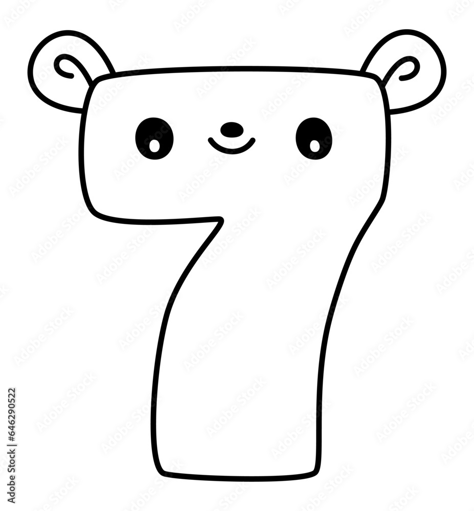 Seven - Stylish Modern Figure Number 7 Icon for Kawaii Calendar Date ...