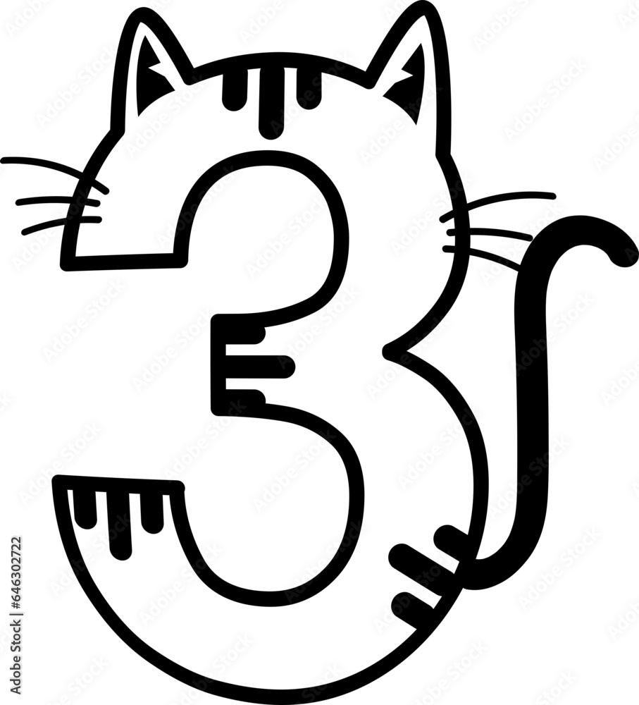 cat numbering line ornament animal font svg Stock Vector | Adobe Stock