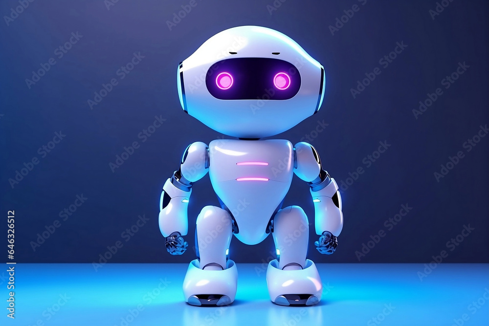 Illustration Stock Cute robot figurine, 3D robotic machine. Futuristic ...