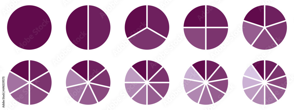 Circles divided diagram 3, 10, 7, graph icon pie shape section chart ...