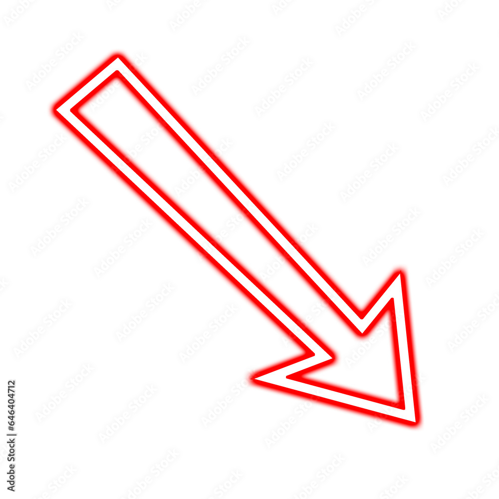 Neon red arrow pointer on a transparent background. Red symbol of all ...
