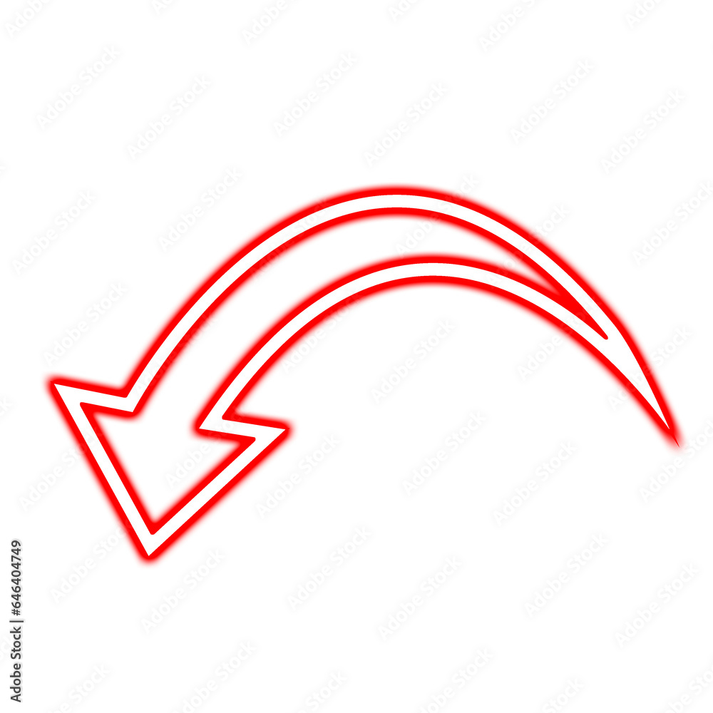 Neon red arrow pointer on a transparent background. Red symbol of all ...