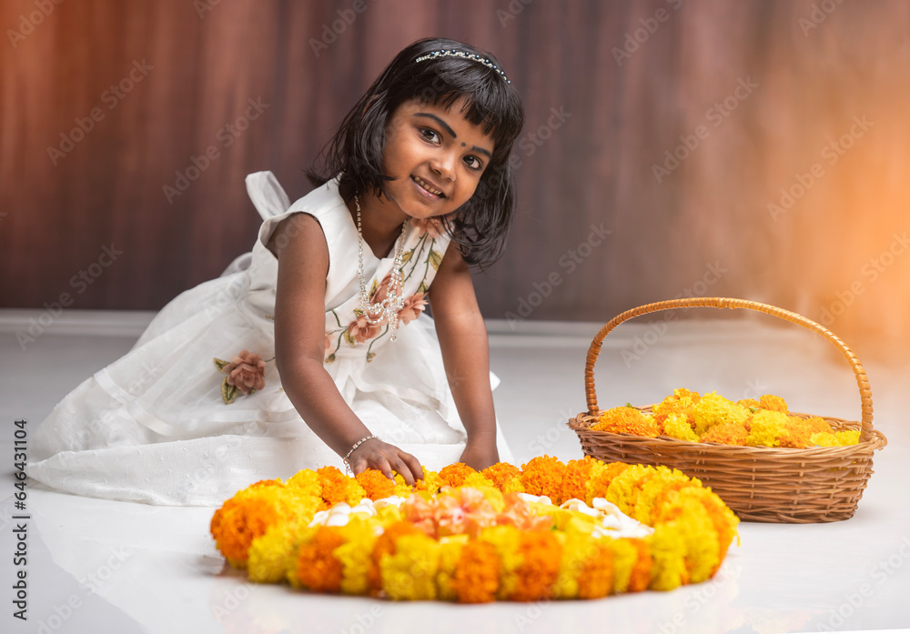 Happy Onam background, Cute little girl wearing traditional dress and ...