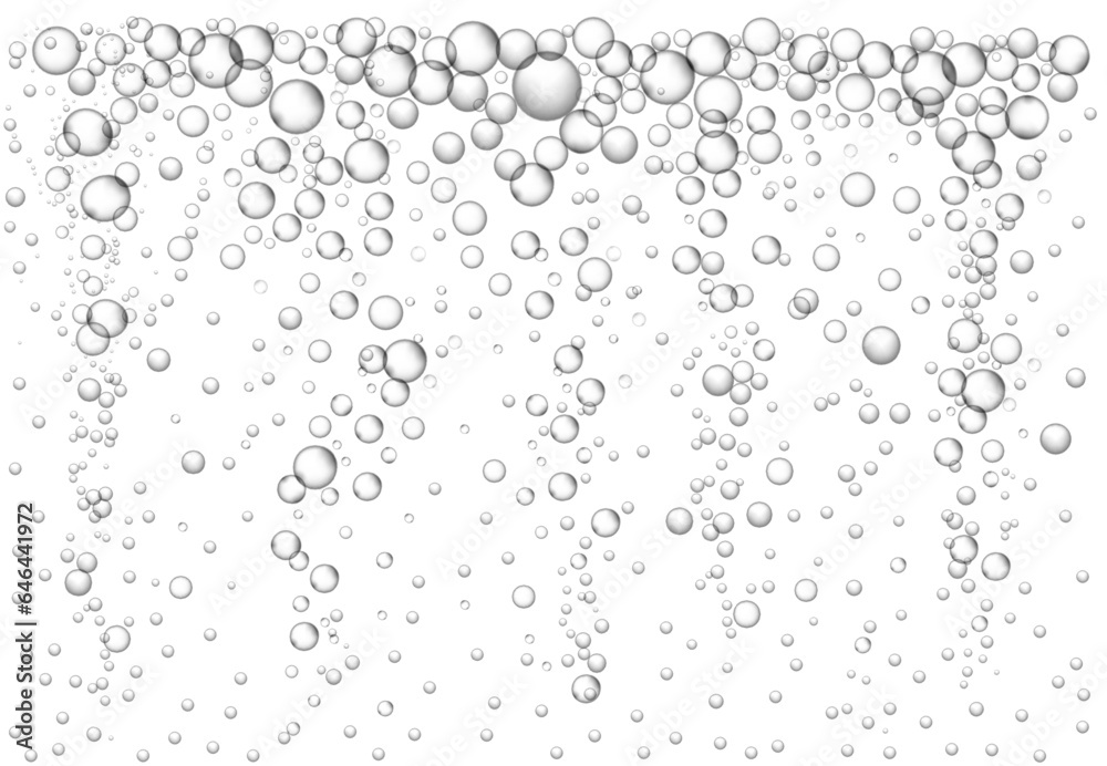 Sparkling bubbles background. Refreshing clear carbonated fizzing drink, bubbly water effect and ...