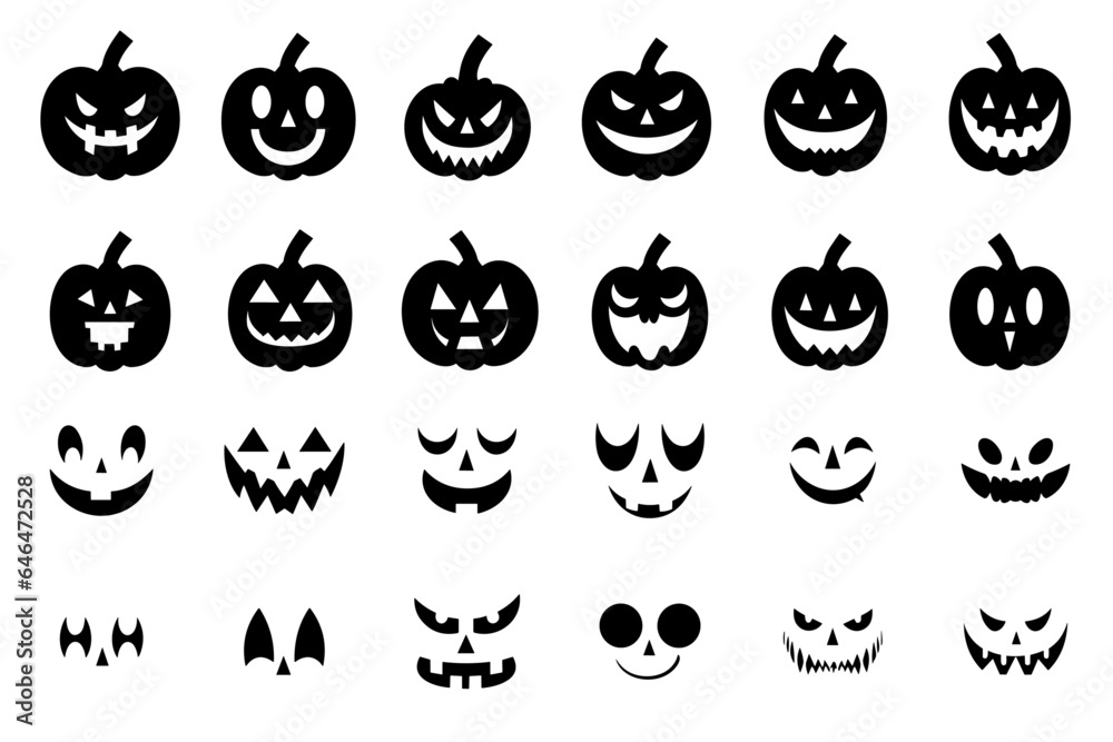 Halloween set of pumpkin silhouettes and funny and scary ghost,pumpkin ...