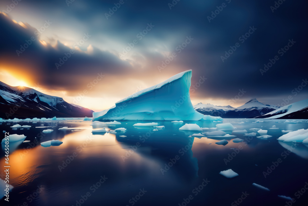 Global warming and sea level rising. Climate change leading to glaciers ...