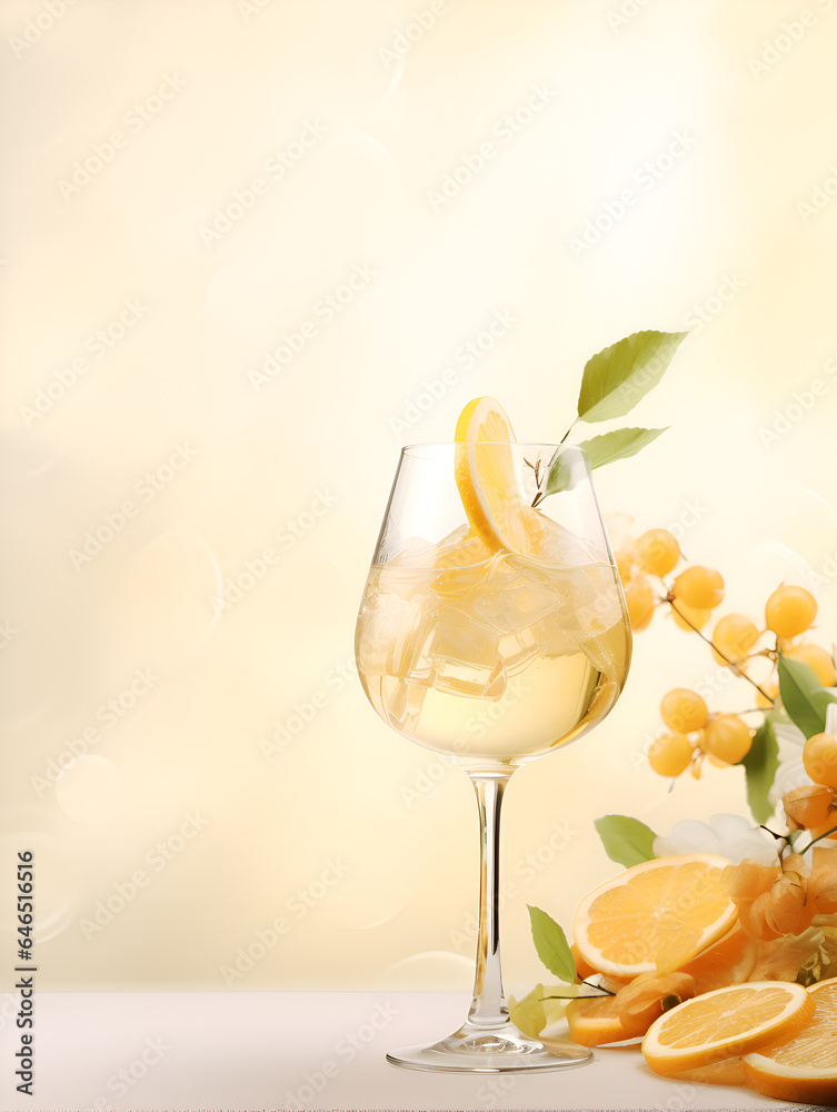 Punch drink vertical banner. Alcoholic cocktail with rum, fruits, lemon ...
