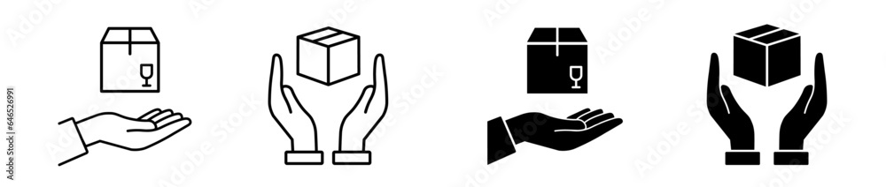 Handle with care icon set. Fragile box symbol. Logistics and delivery ...