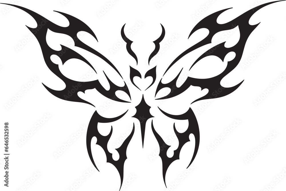 Neo tribal y2k tattoo butterfly shape. Cyber sigilism style hand drawn ...