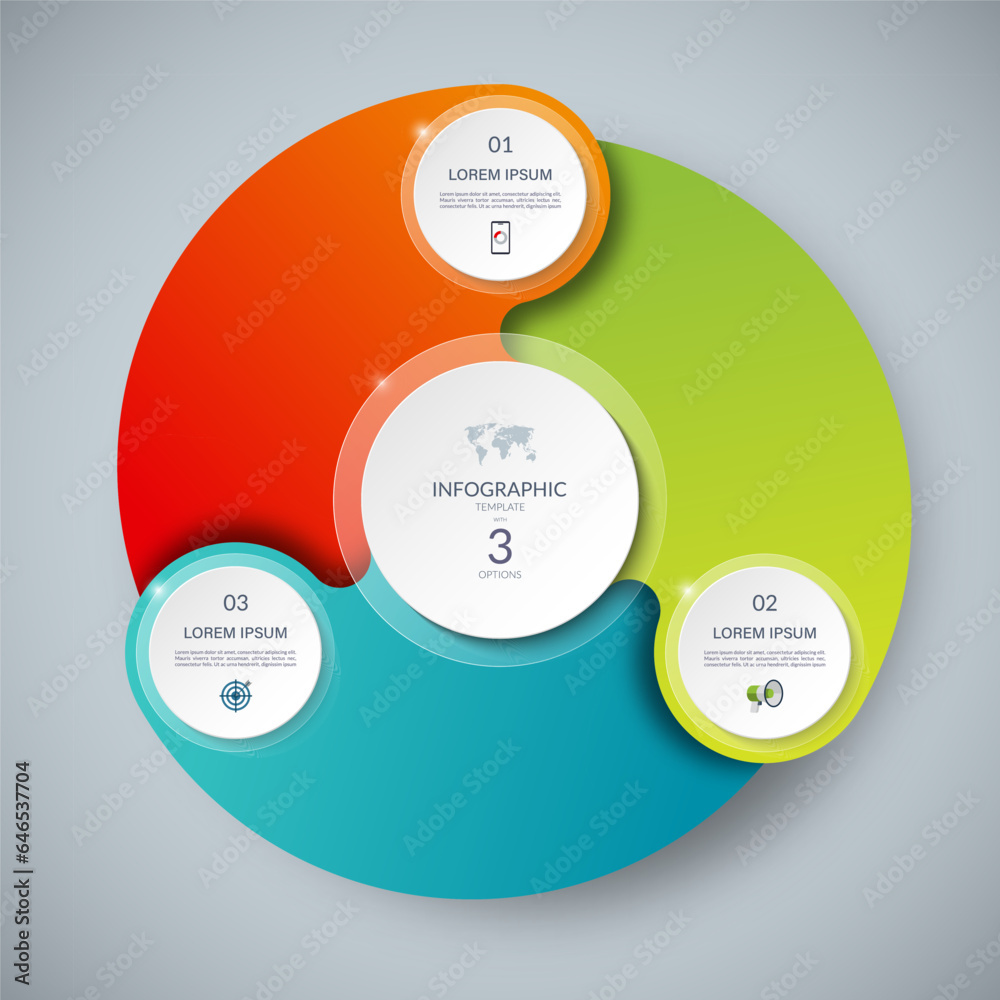 Vector infographic circle. Cycle diagram with 3 steps. Round chart that ...