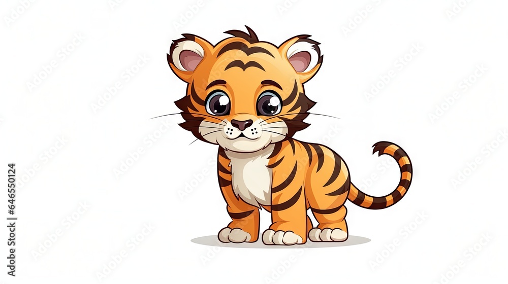 Charming Tiger Cub Cartoon Illustration in the white background, cute ...