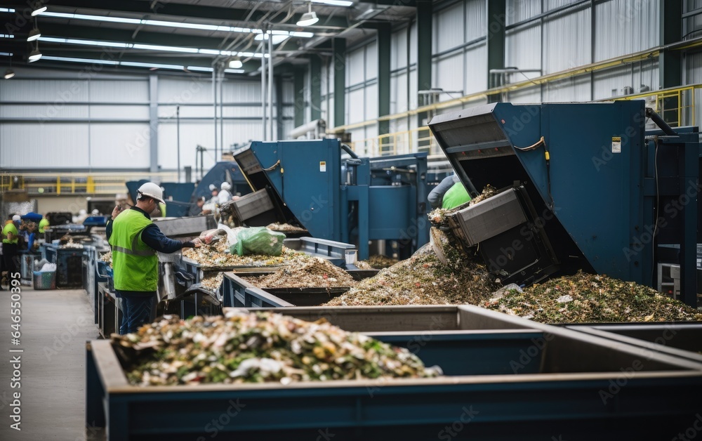 A food waste recycling facility in action, with employees sorting ...