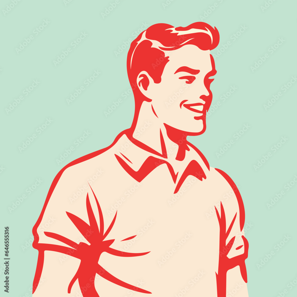 vintage cartoon illustration of a handsome and happy young man Stock ...