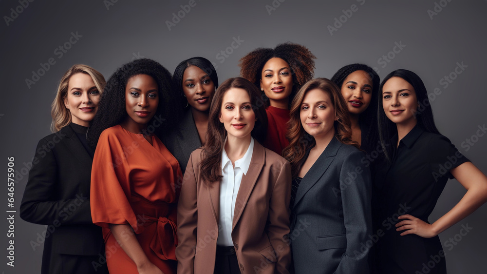 Foto Group of radiant beautiful confident diverse women of different ...