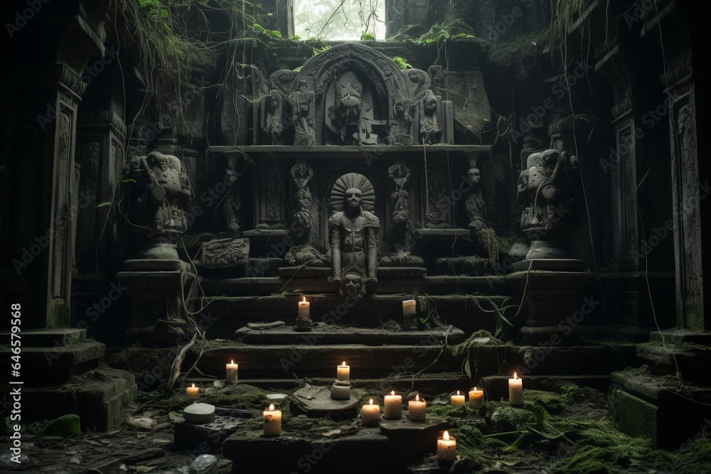 A foreboding altar in the heart of a forgotten temple, where dark ...