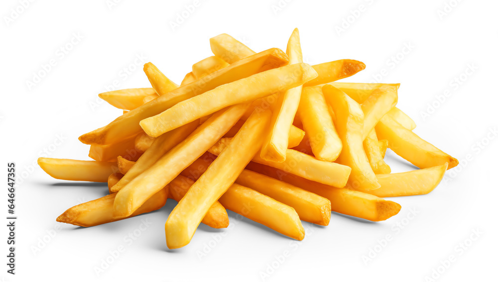 French fries with shadow golden fried fast food isolated on transparent ...