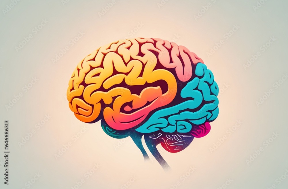 Human brain side view, isolated on white background, flat cartoon style ...
