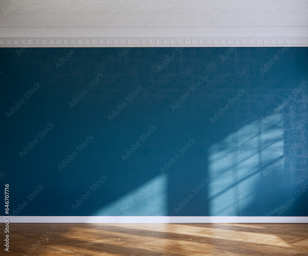 empty room with blue wall, light through window Stock Photo | Adobe Stock