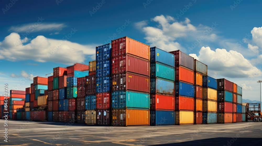 container ship cargo containers in logistics port terminal, background ...