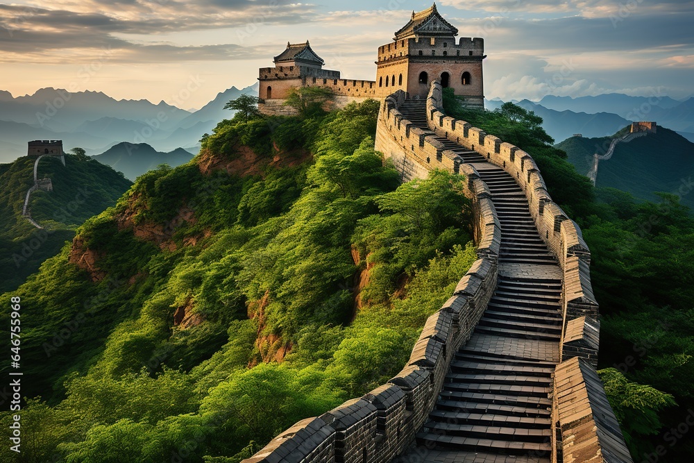 The Great Wall of China: Majestic view of the iconic Great Wall snaking ...