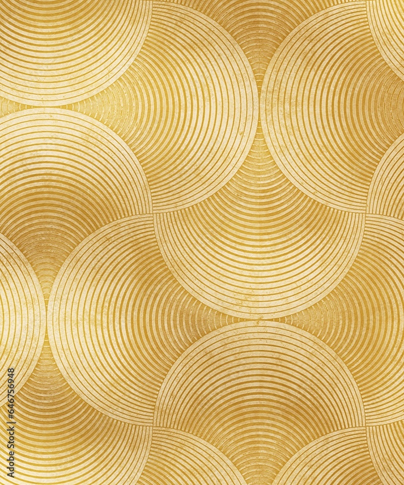 Abstract gold circular pattern overlapping painting mural with gradient ...