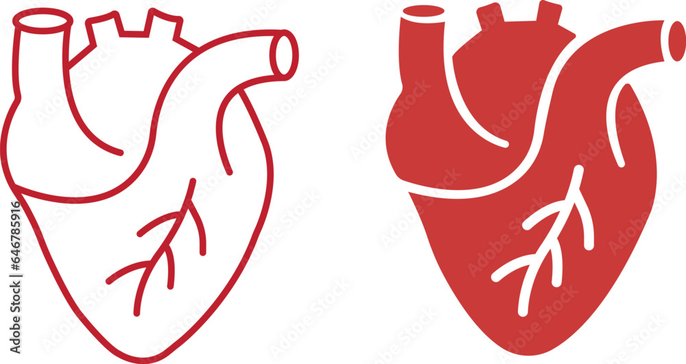 Vector de Stock set of red Human Heart icons, Cardiac Muscle Line and ...