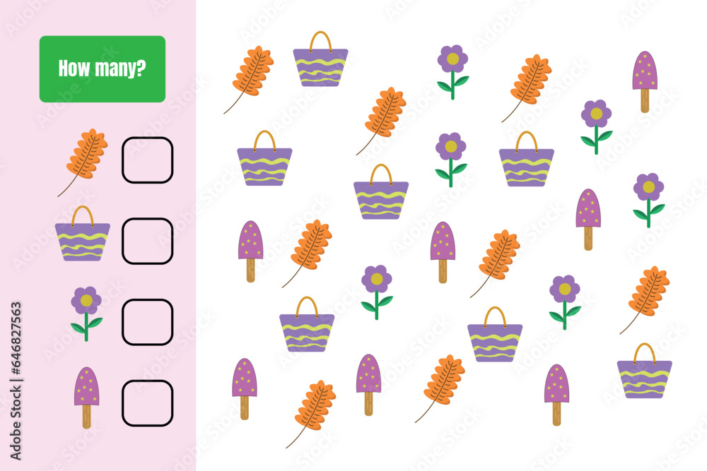 How many are there? Educational math game for kids. Printable worksheet ...