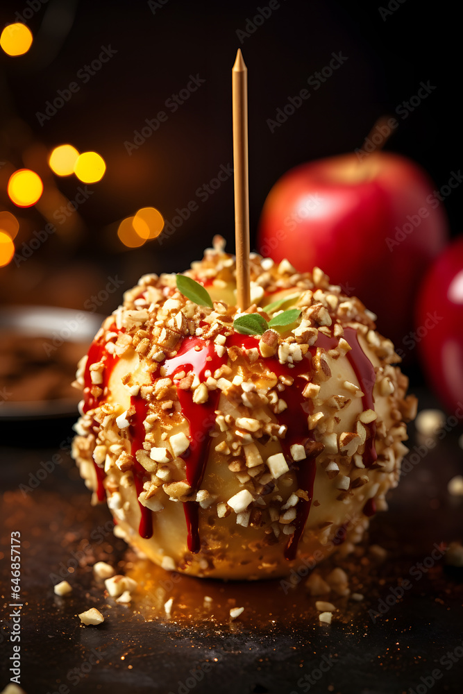 Generative Ai – A festive caramel apple with toppings like crushed nuts ...