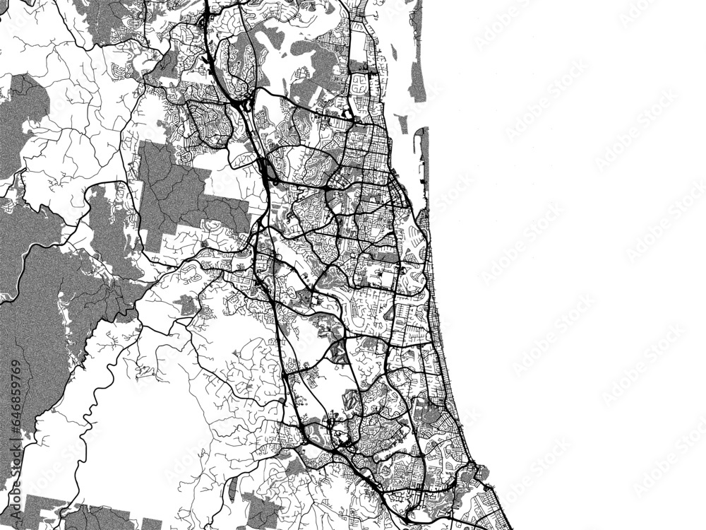 Greyscale vector city map of Gold Coast in Australia with with water ...