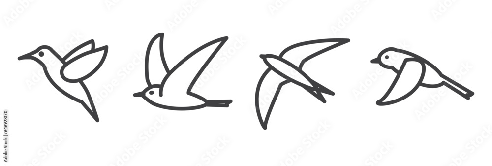 Flying Bird icons, thin line style pictograms, Birds logo, Birds icon ...