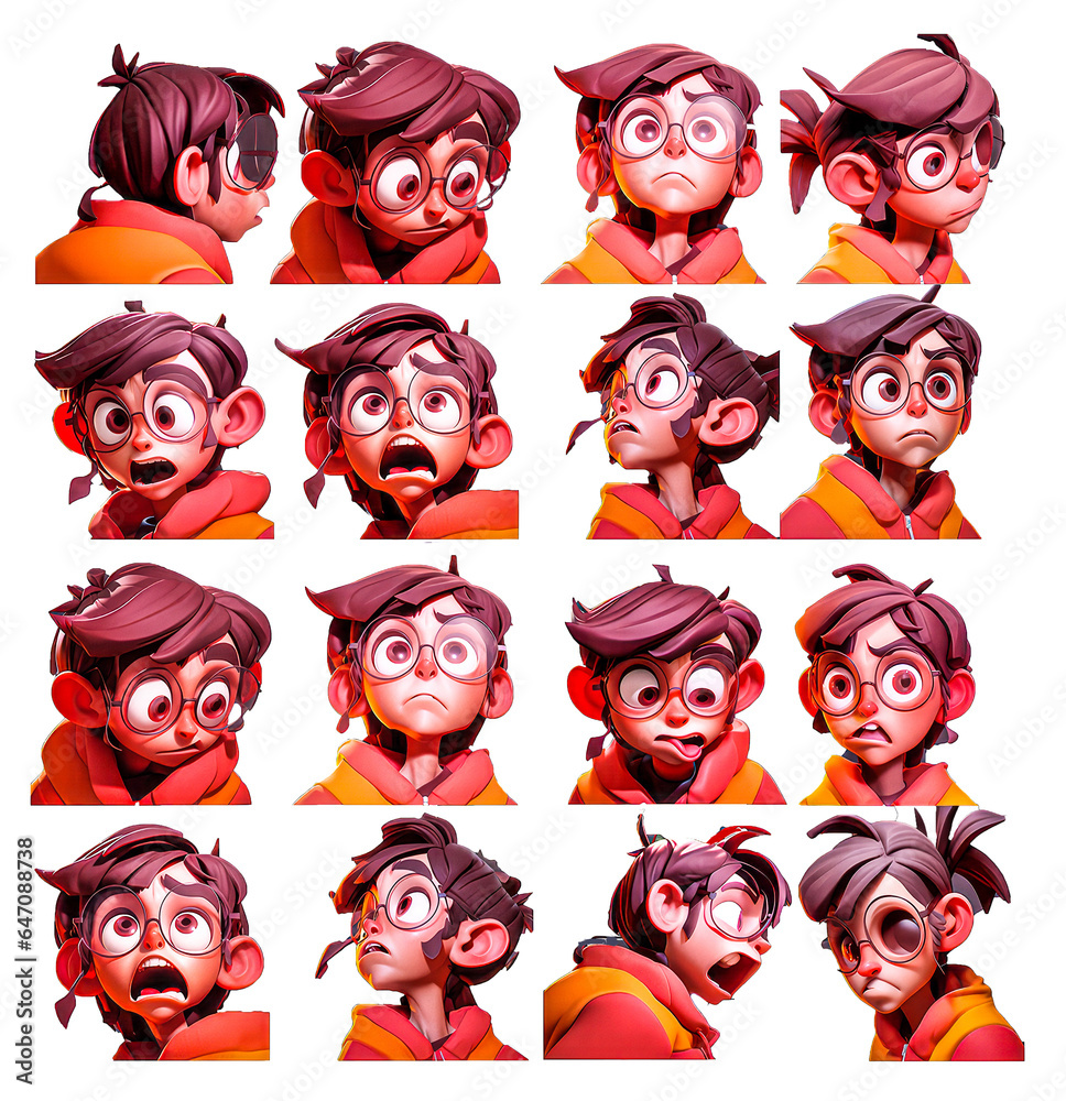 emoji emoticon set of cute little boy character multiple poses and ...