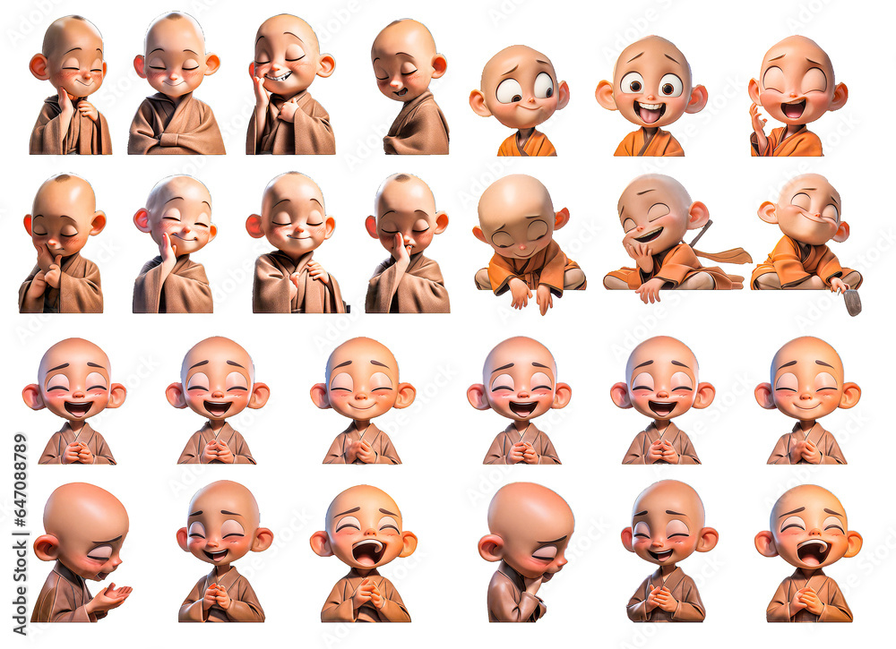 emoji emoticon set of little monk character multiple poses and ...