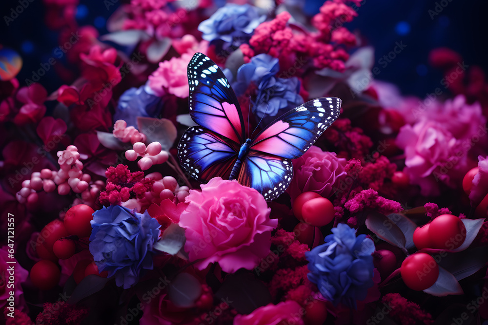 A stunning and vibrant butterfly graces the tranquil embrace of nature ...